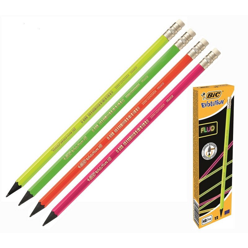 Карандаш чернографитный Bic Evolution Fluo HB заточенный с ластиком - купить в Москве оптом и в ...