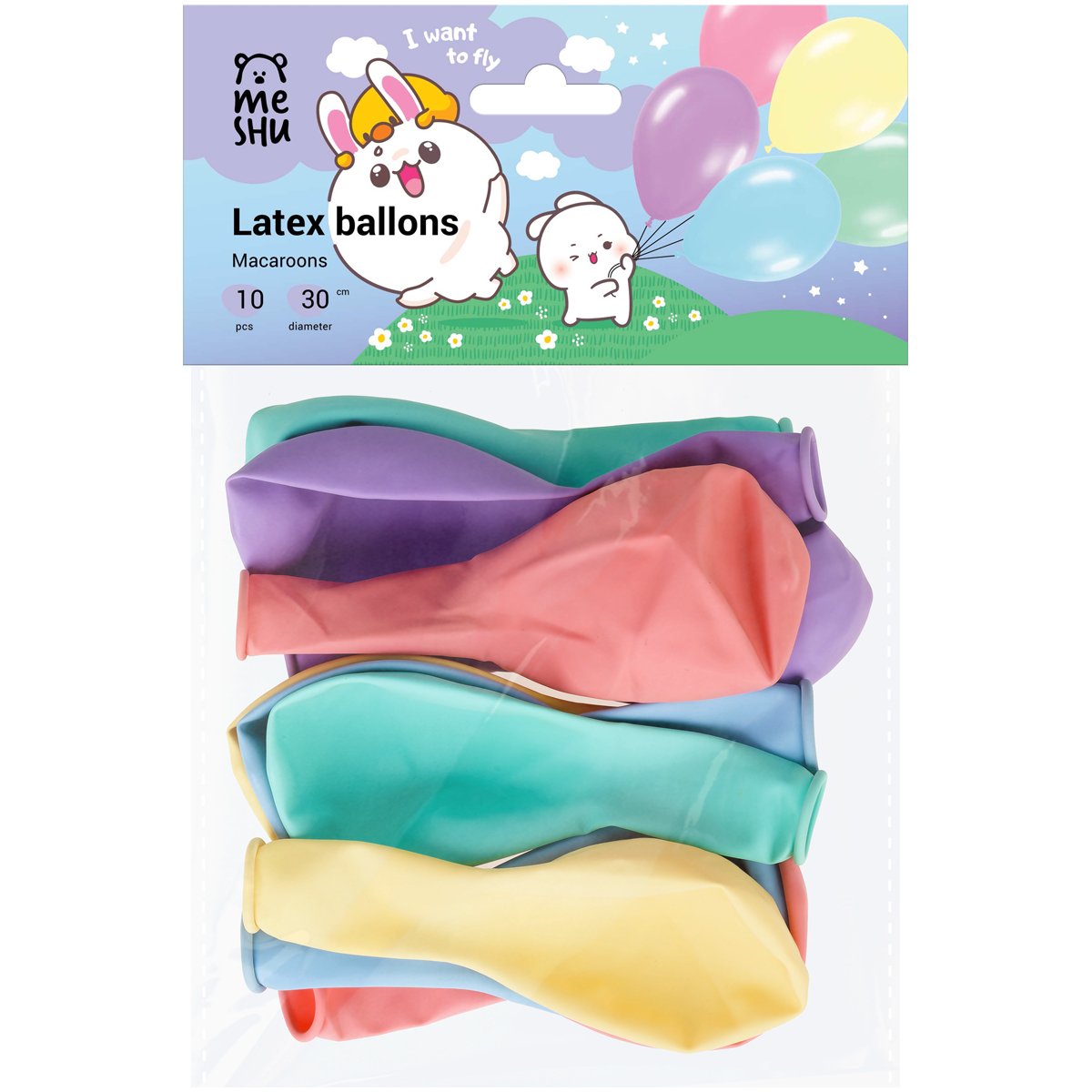 Воздушные шары, 10шт., М12/30см, MESHU «Macaroons», пастель, ассорти ...