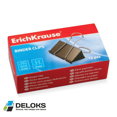 Зажимы для бумаг ERICH KRAUSE, комплект 12 шт., 25 мм, на 100 л ...