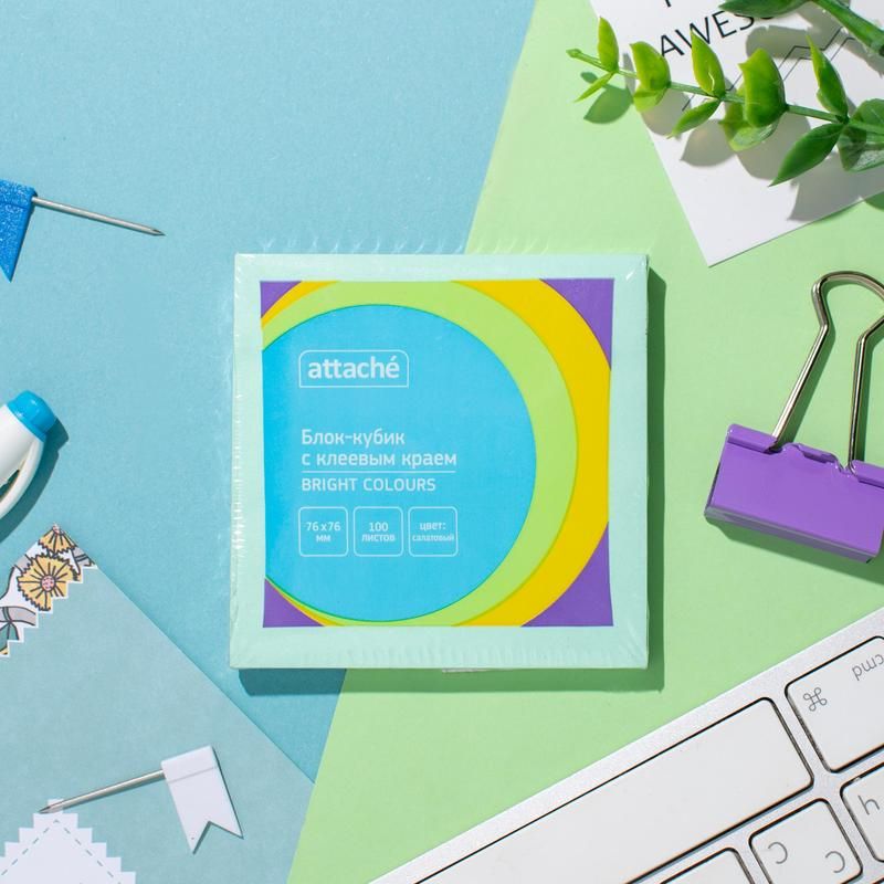 Стикеры Attache Bright colours 76×76 мм пастельные салатовые (1 блок,100 листов) арт. 1243817 ...