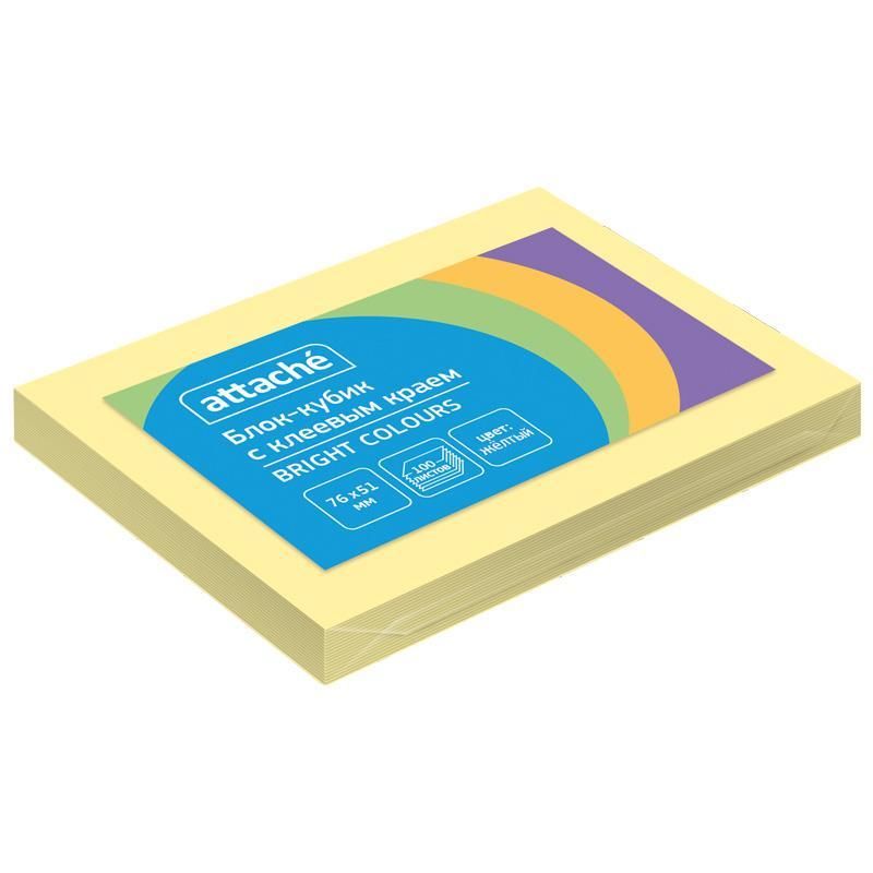 Стикеры Attache Bright colours 76×51 мм пастельные желтые (1 блок,100 ...