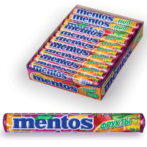 Жевательное драже MENTOS (Ментос) «Фруктовый», 37 г арт. 209347 ...