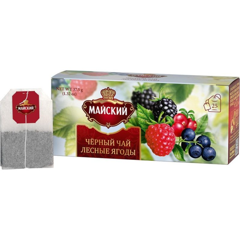 Чай Майский черный лесные ягоды 25 пакетиков арт. 1124091 - купить в ...