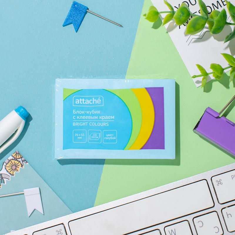 Стикеры Attache Bright colours 76×51 мм пастельные голубые (1 блок,100 листов) арт. 1239451 ...