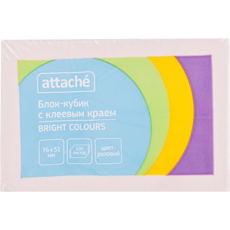 Стикеры Attache Bright colours 76×51 мм пастельные розовые (1 блок,100 листов) арт. 1231855 ...
