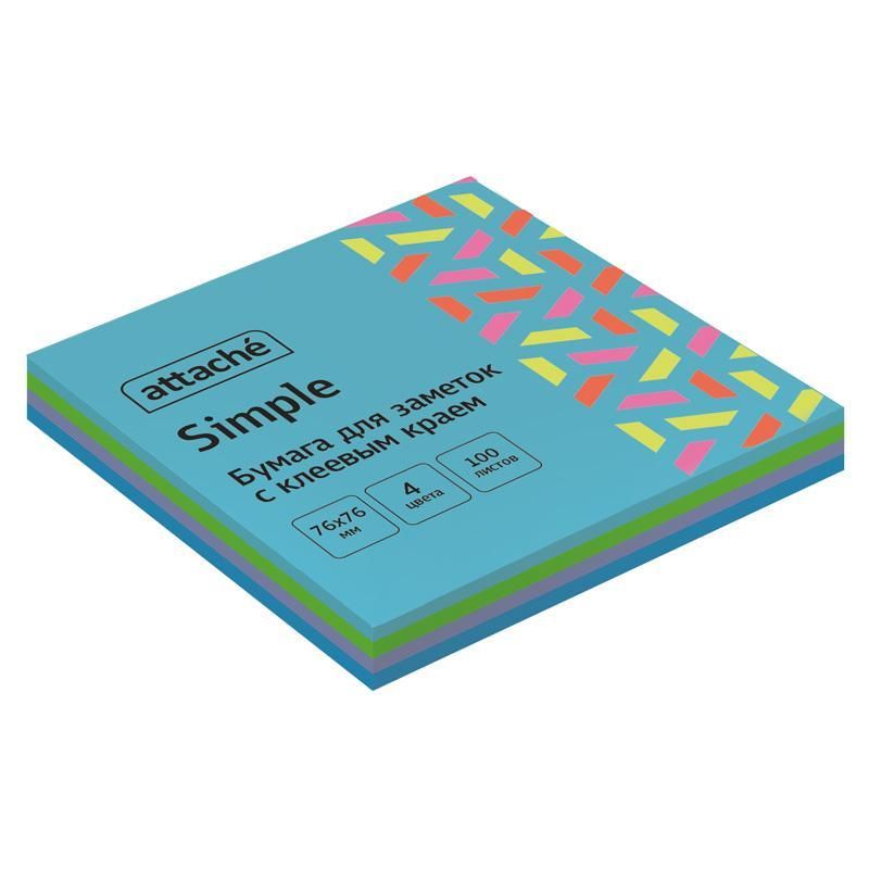 Стикеры Attache Bright Colours Акварельная радуга 76×76 мм неоновые 4 цвета (1 блок, 100 листов ...