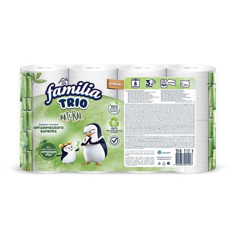 Бумага туалетная Familia Trio/Familia Trio Natural 3-слойная белая 16.7 ...