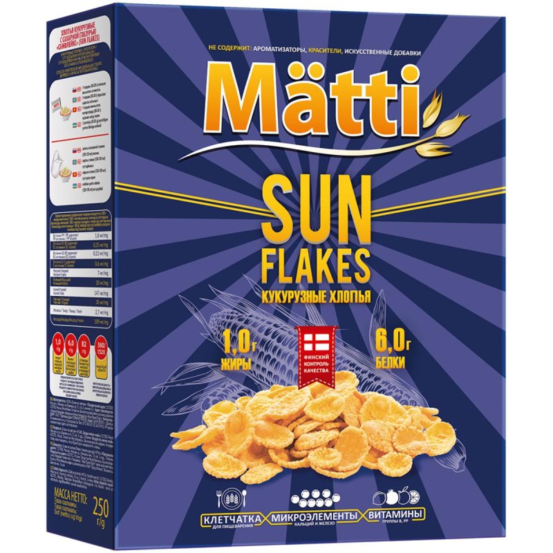 Хлопья Matti Sun Flakes кукурузные, 250г арт. 1353691 - купить в Москве ...