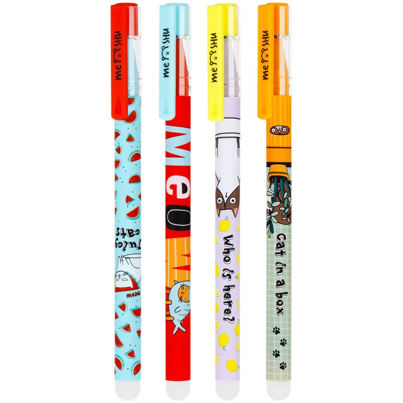 Ручка гелевая стираемая MESHU «Juicy cats» синяя, 0.5мм, корпус ассорти, софт-тач - купить в ...