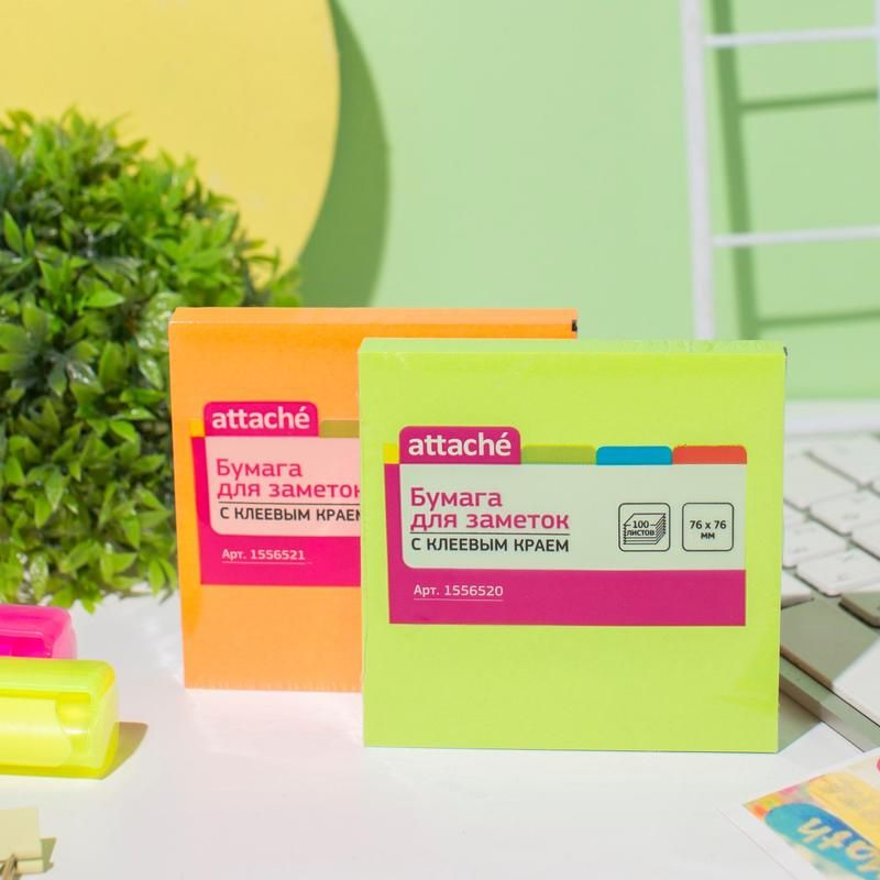 Стикеры 76×76 мм Attache неоновые зеленые (1 блок, 100 листов) арт. 1238871 - купить в Москве ...