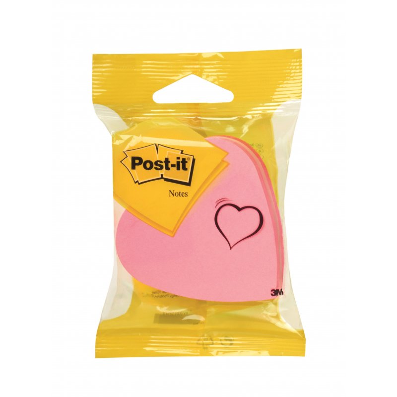 Стикеры фигурные Post-it Сердце неоновые и пастельные 3 цвета (1 блок ...