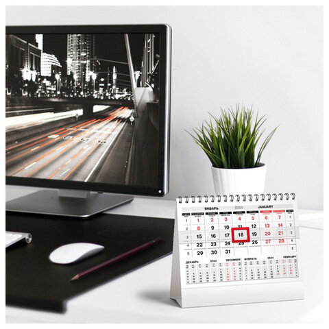 Календарь-домик настольный на гребне с бегунком на 2024 г., 160×105 мм, «Красно-черный», HATBER ...